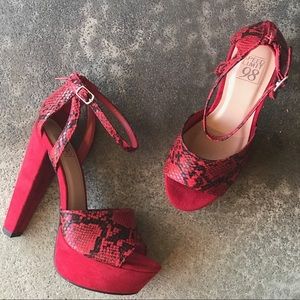 Speed Limit 98 | Shoes | Speed Limit98 Exam Red Snake Ankle Strap Heels ...
